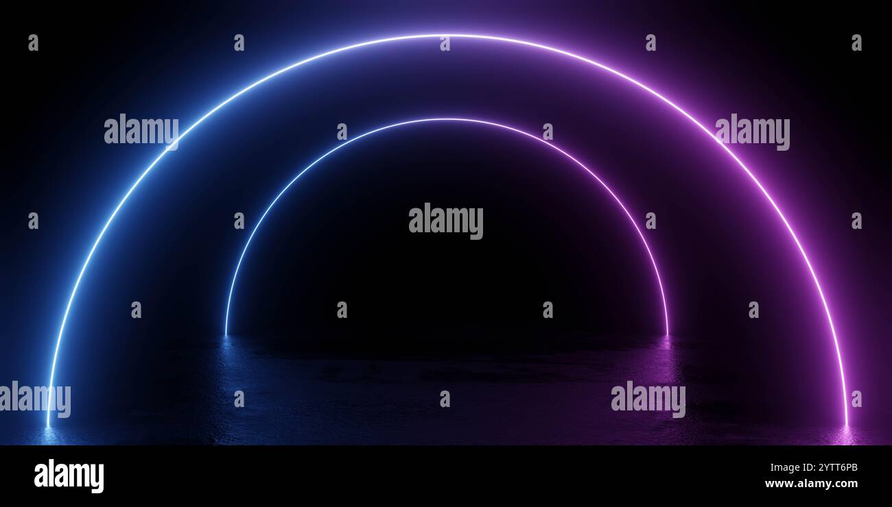 Futuristic Neon Arches in Dark Environment Stock Photo - Alamy