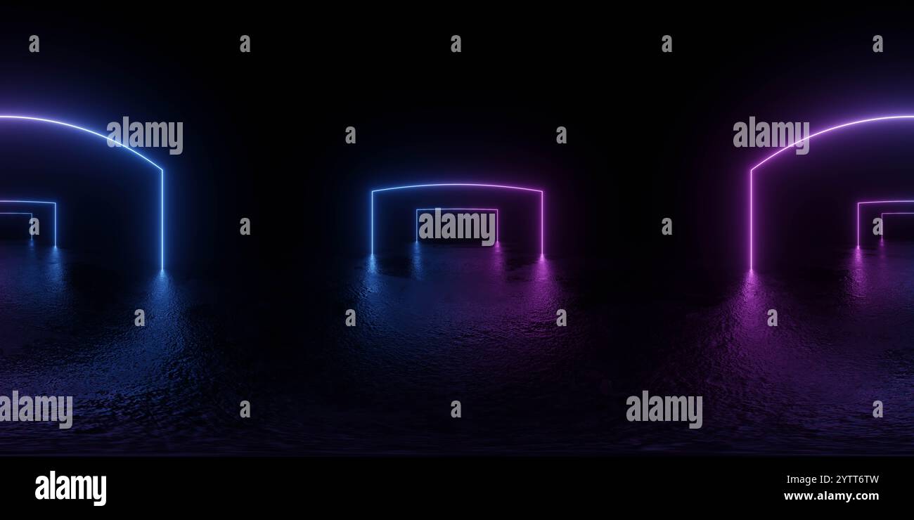Futuristic Neon Arches in Dark Environment 360 vr panorama Stock Photo ...