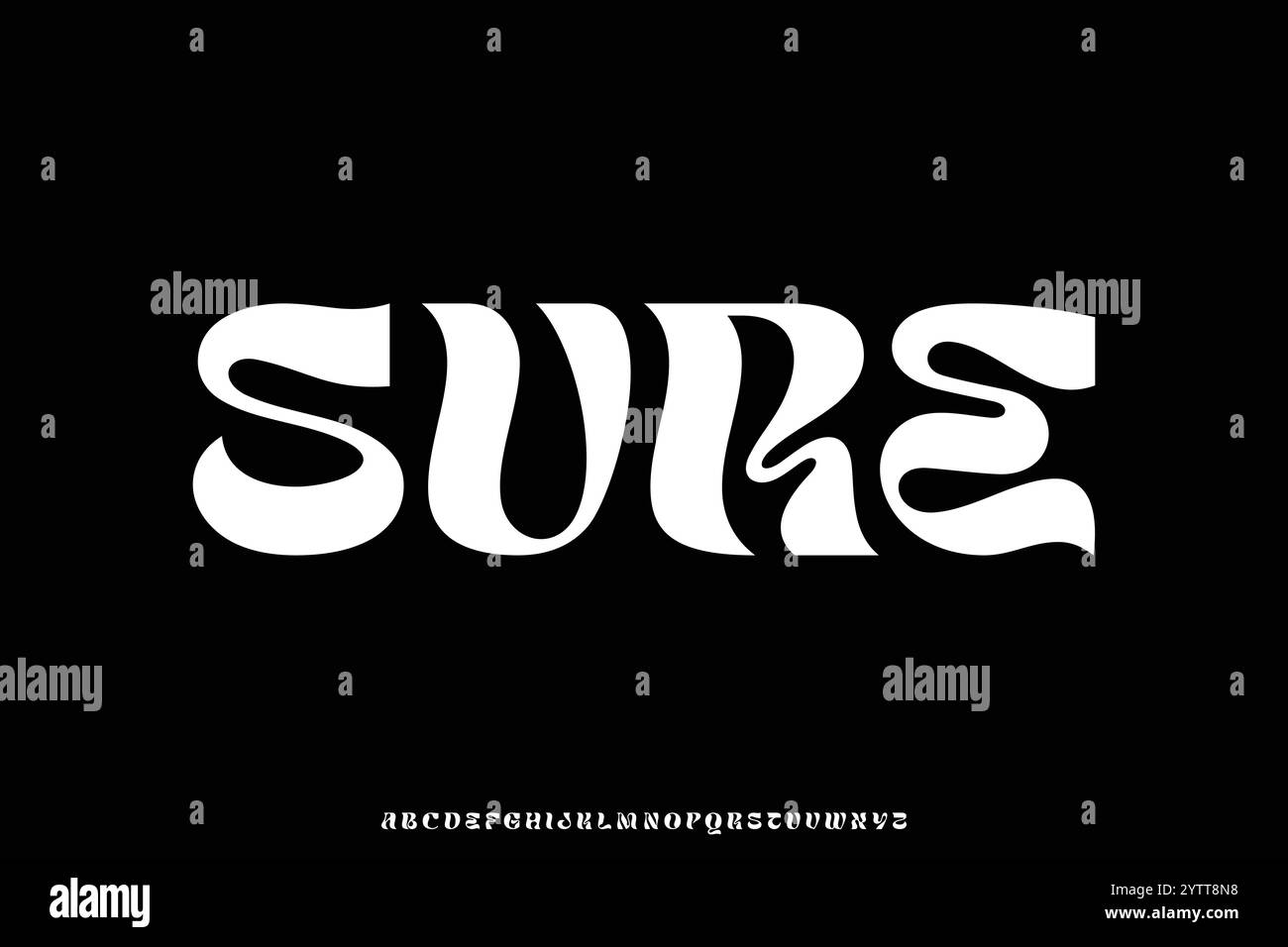 Unique trendy psychedelic alphabet display font vector. Wavy decorative ...