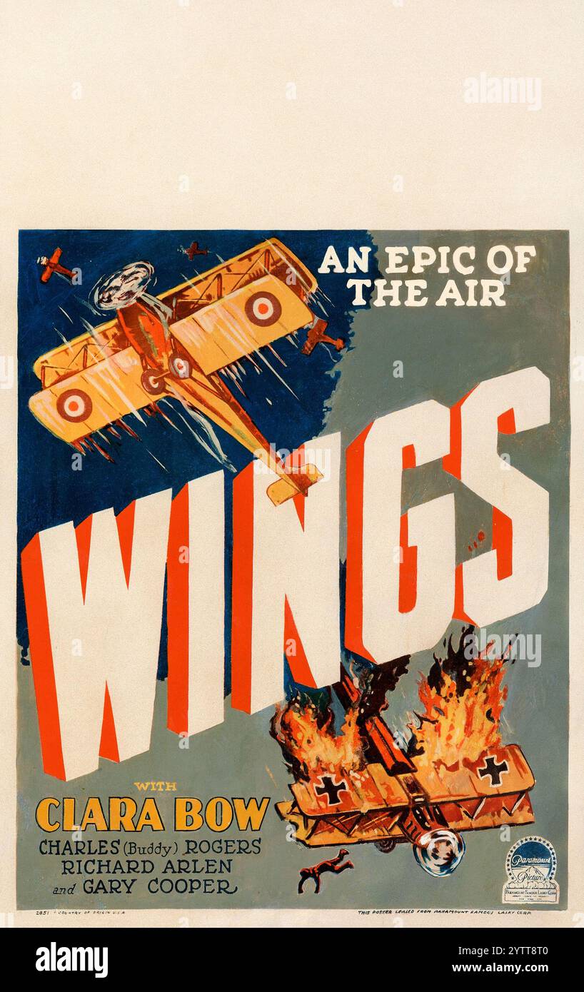 Wings (Paramount 1927) Window Card - Academy Award Winner - Starring Clara Bow, Charles "Buddy ...