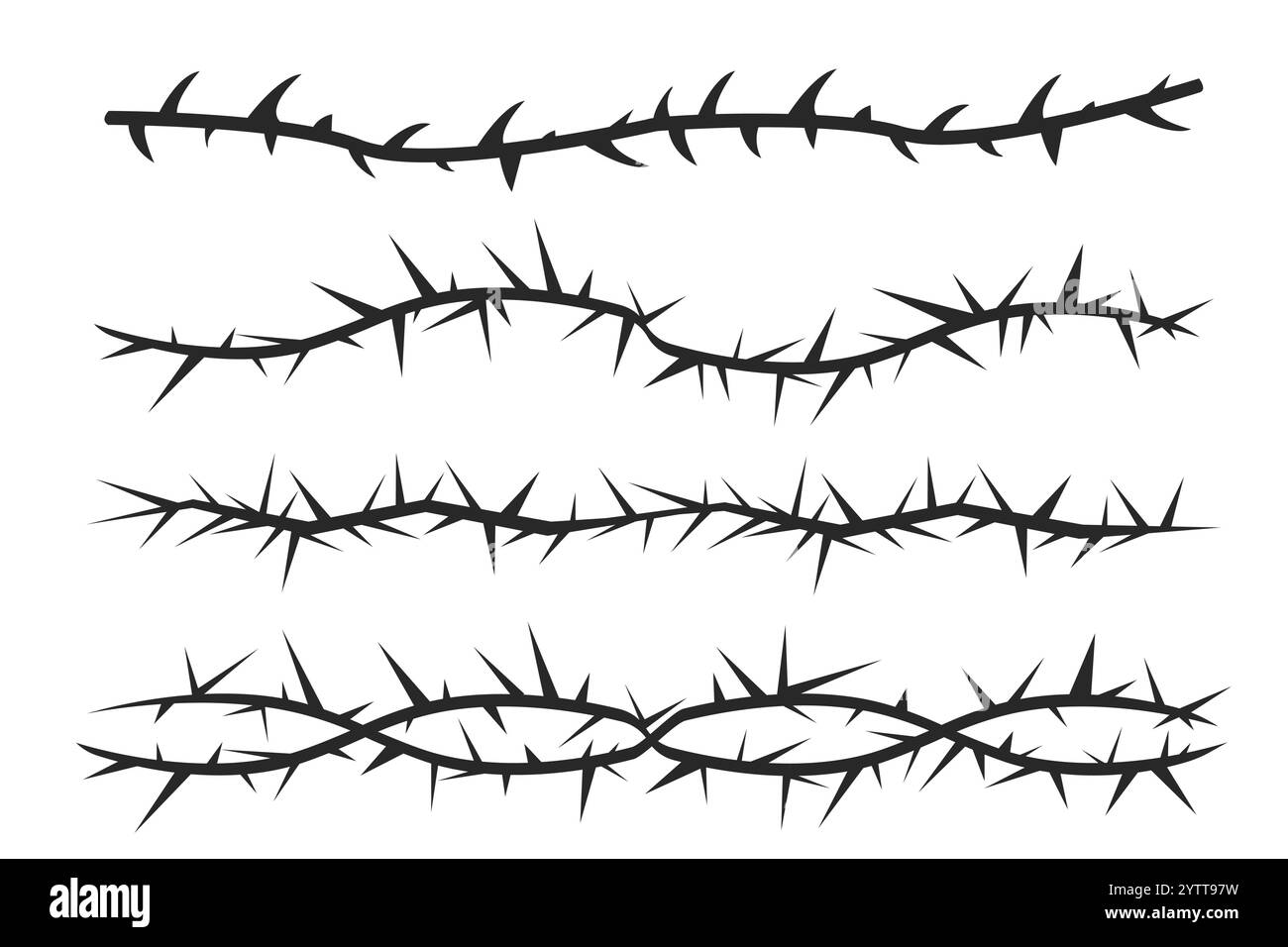 Thorn stem vine plant with spikes simple border y2k creepy branch. Barbed wire tattoo. Boundary ...