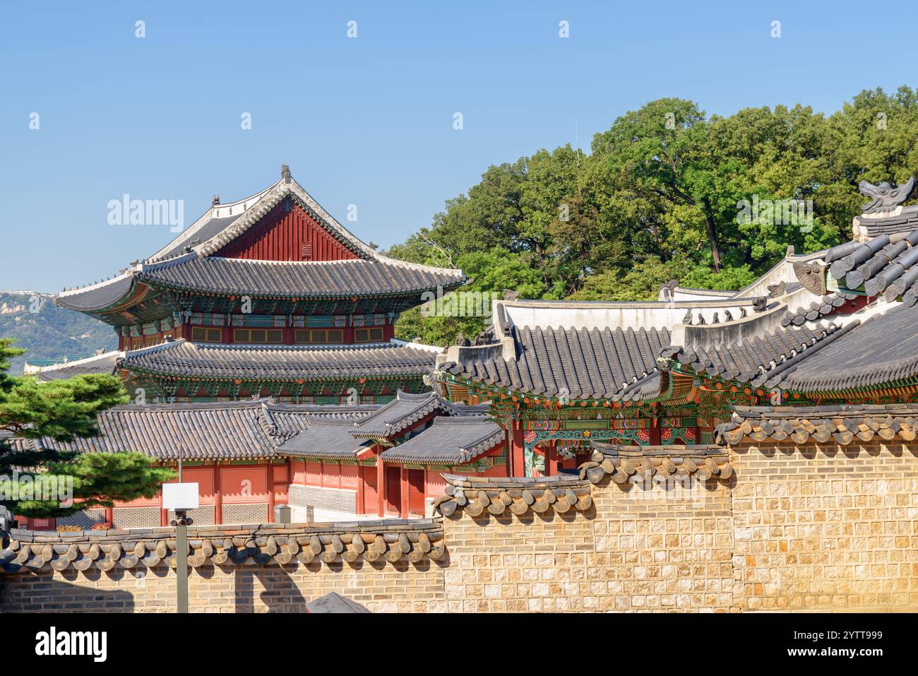 Awesome view of scenic black tile roofs of Changdeokgung Palace Stock ...