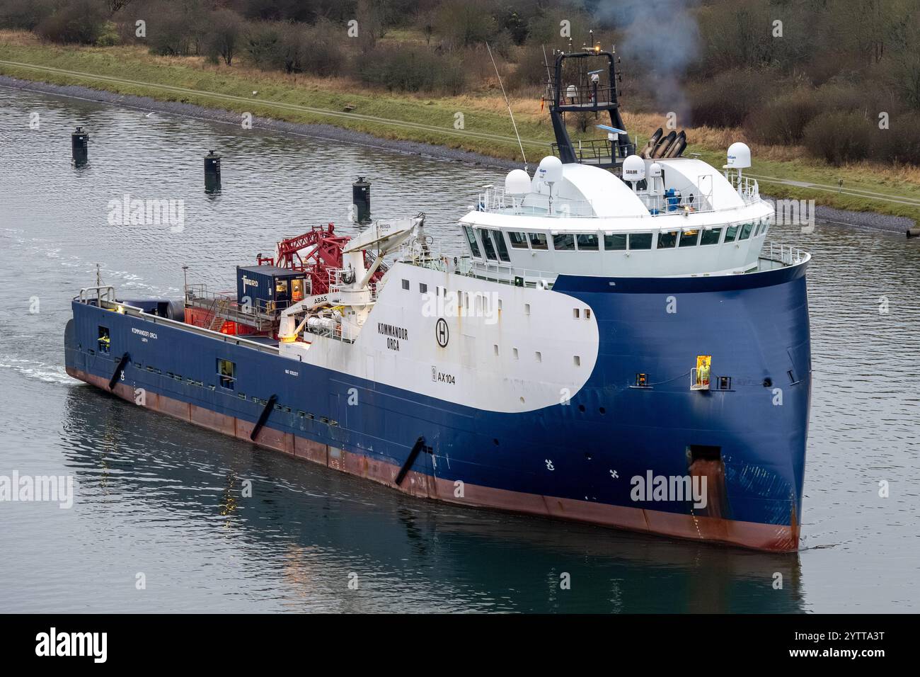 Offshore Tug / Supply Ship KOMMANDOR ORCA passing the Kiel Canal Stock ...