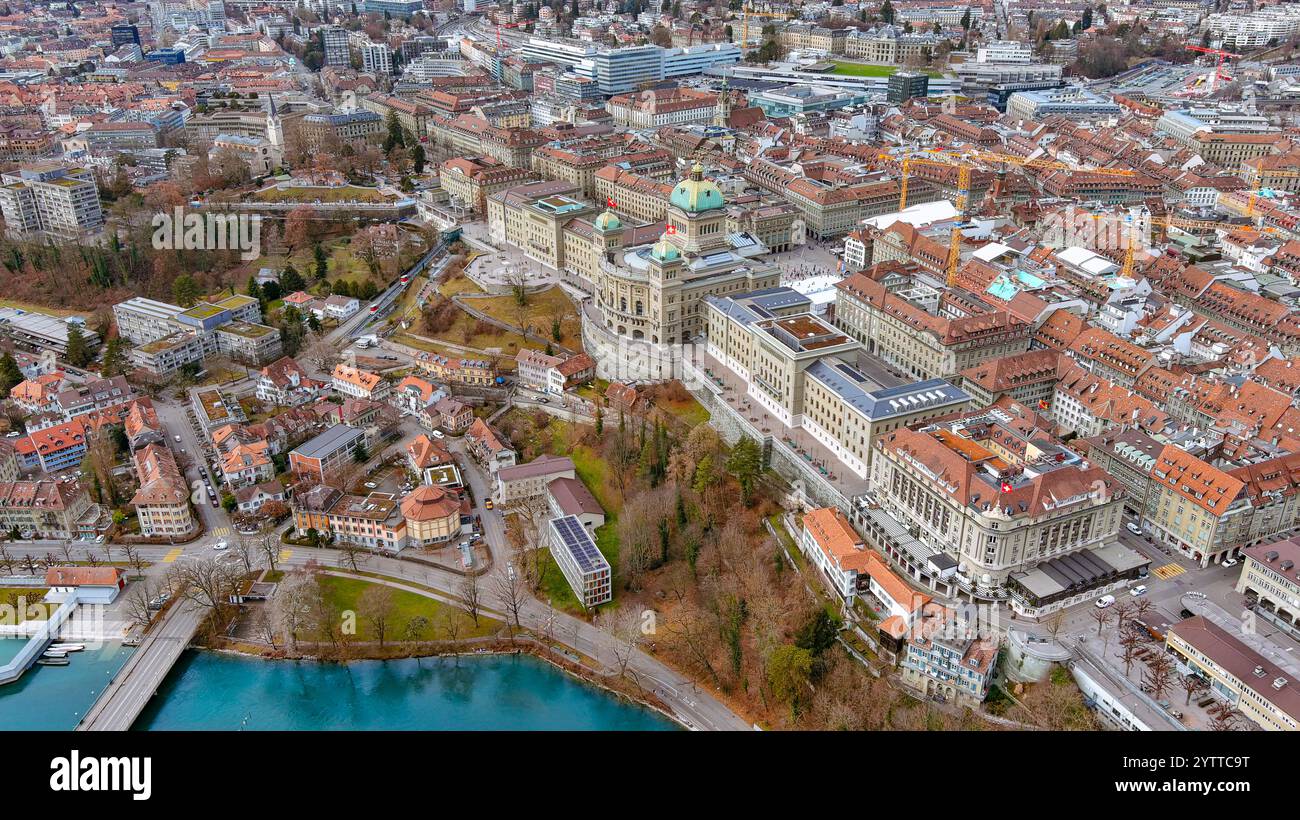 Captivating aerial view of Bern’s Federal Palace, historic Old Town ...