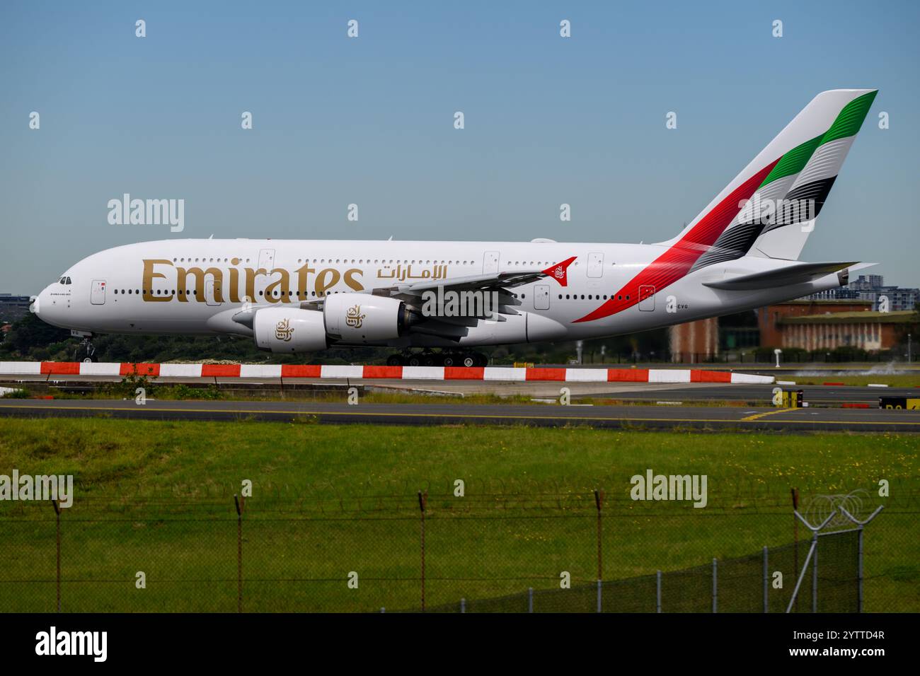 Emirates Airlines Airbus A380 arriving Stock Photo - Alamy