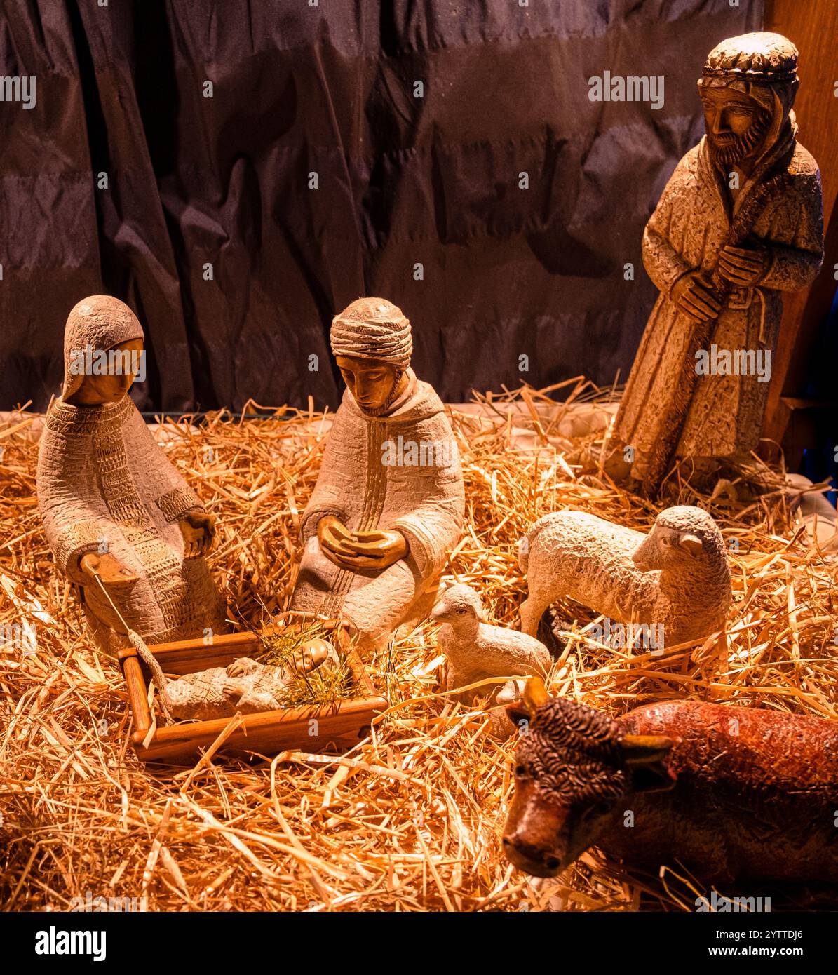 Christian Christmas crib scene with Mary, Joseph the baby Jesus and ...