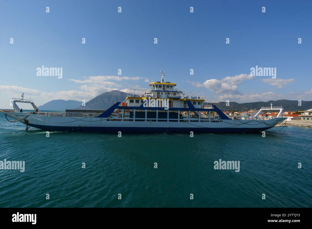 Car ferry boat waiting to cross Corinth Gulf strait, Patras ...