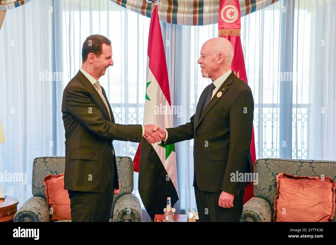 Tunisian President Kais Saied meets his Syrian counterpart, Bashar al ...