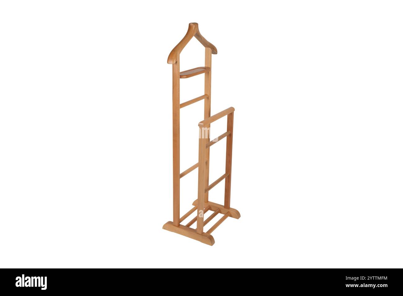 Elegant Wooden Valet Stand with Hanger and Storage Racks for Clothes ...