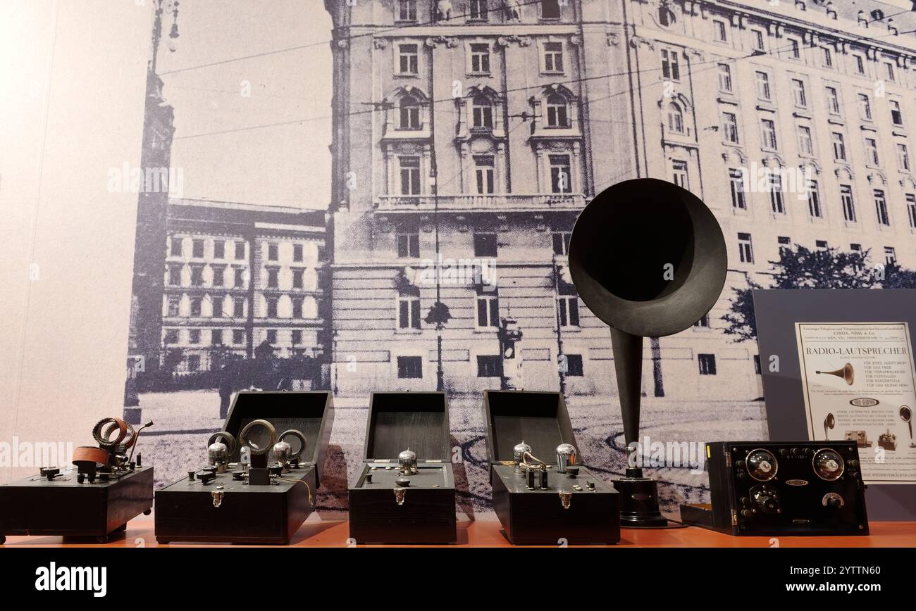Technical Museum Vienna, Austria. Radio receiver Hekaphon 1924, horn ...