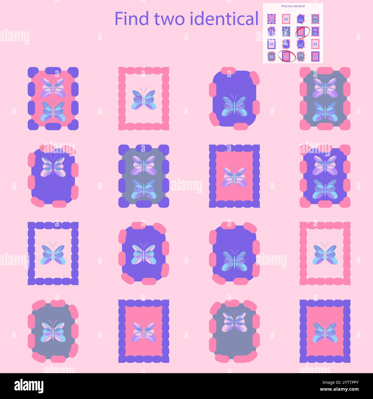find two identical pictures in the Butterfly puzzle for children under ...