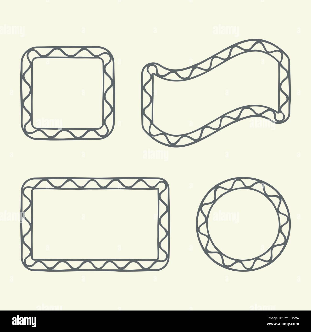 Decorative outline frame set. Doodle style design, hand drawn doodle ...