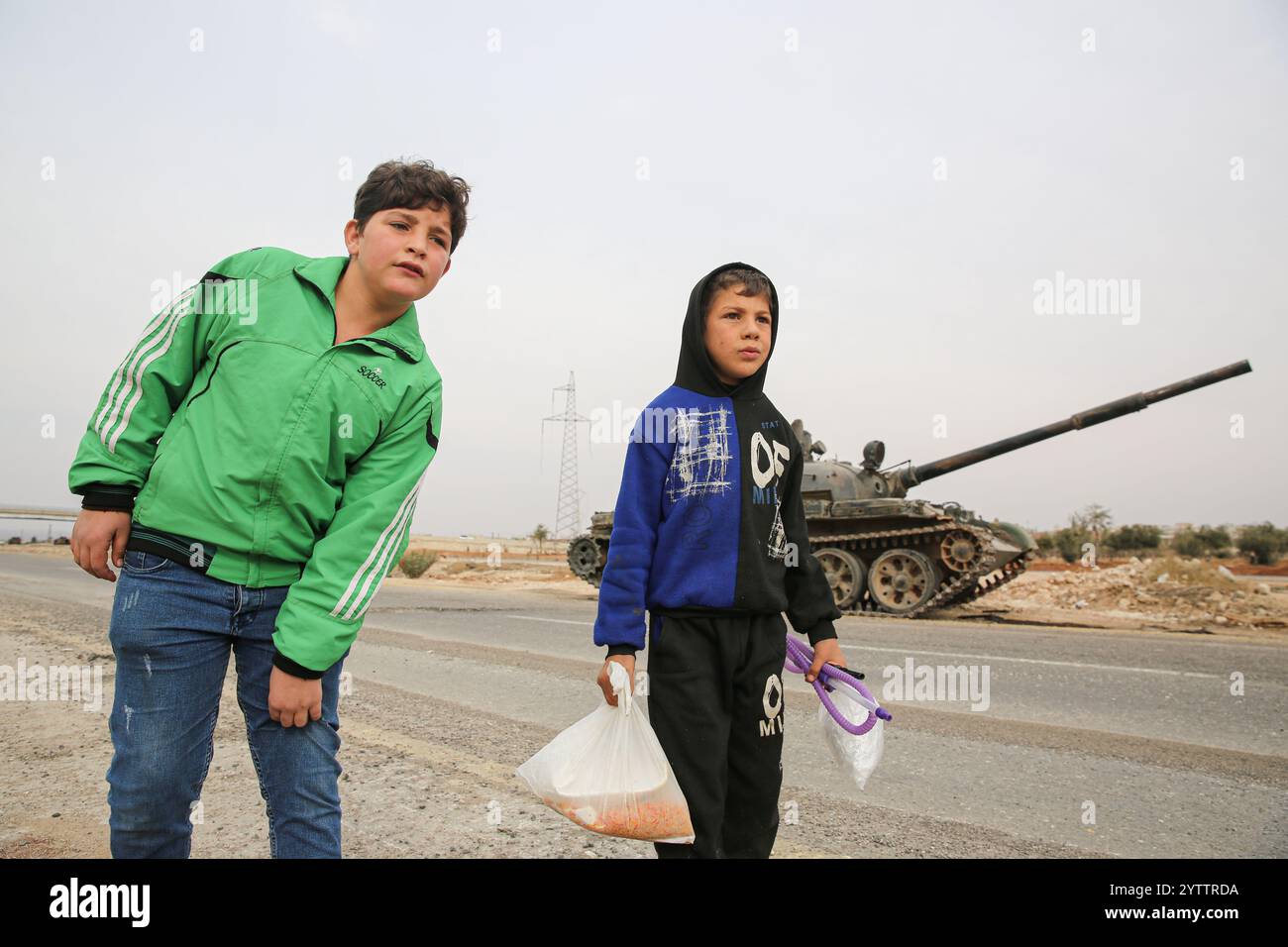 December 7, 2024: Hama, Syria. 07 December 2024. Syrian children amid ...