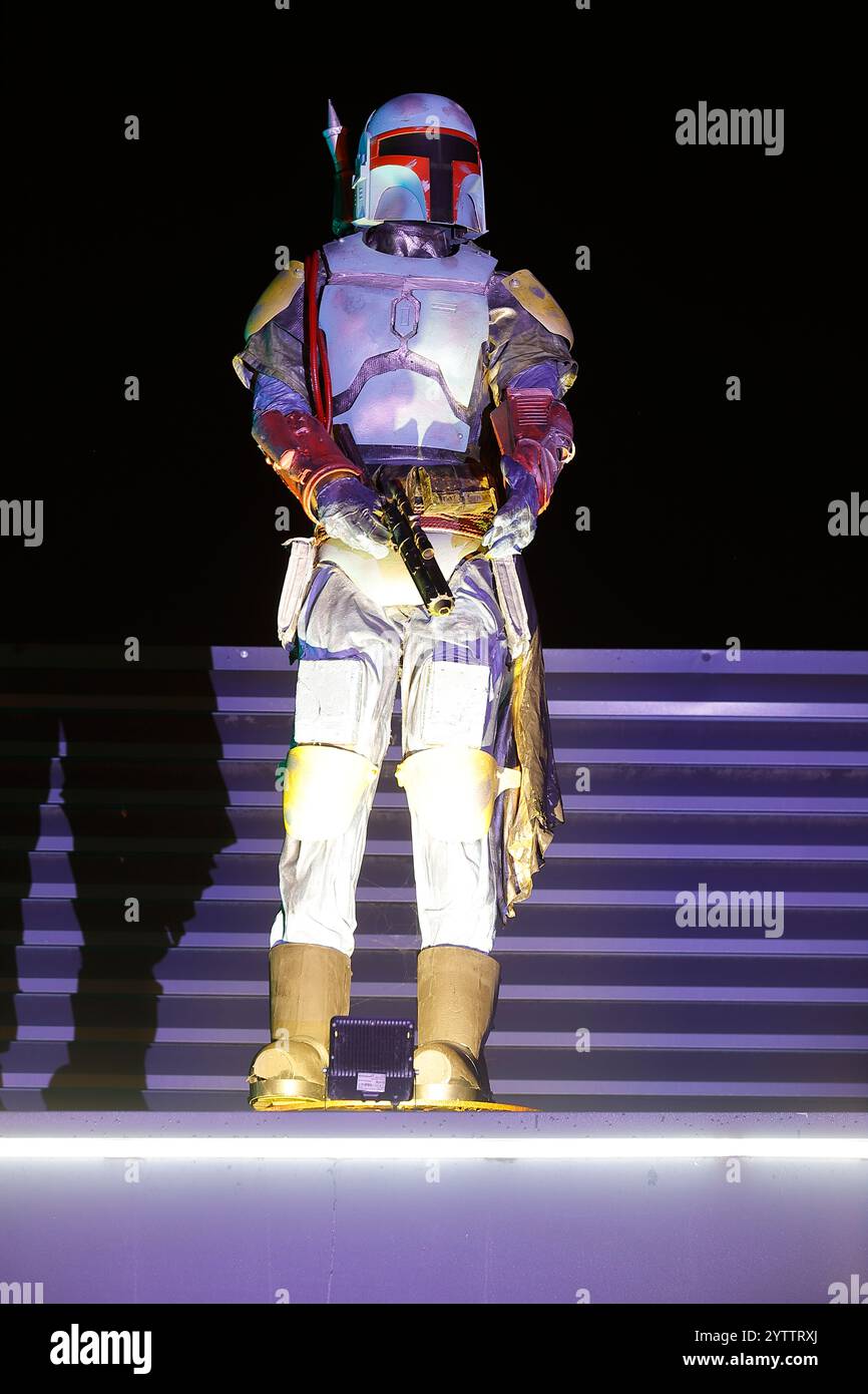 Mandalorian film prop replica from Star Wars is seen on a rooftop ...