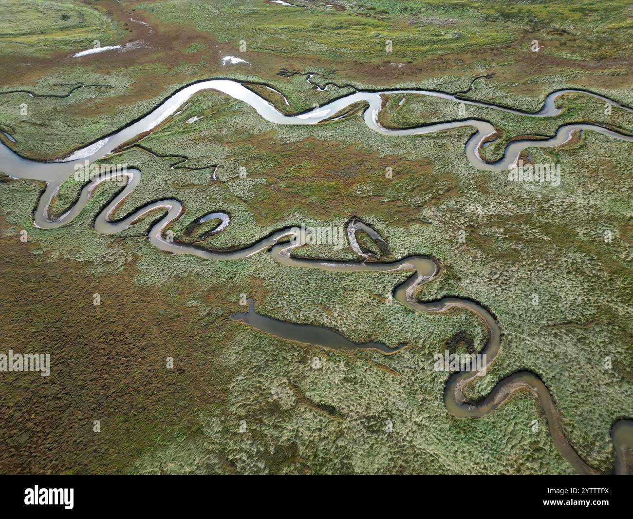 Aerial view of the inlets and streams of the Boschplaat, Terschelling ...