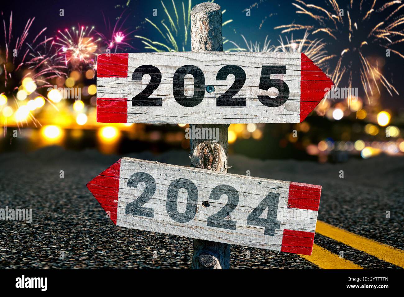 Bavaria, Germany - December 8, 2024: Signpost with the years 2024 and ...