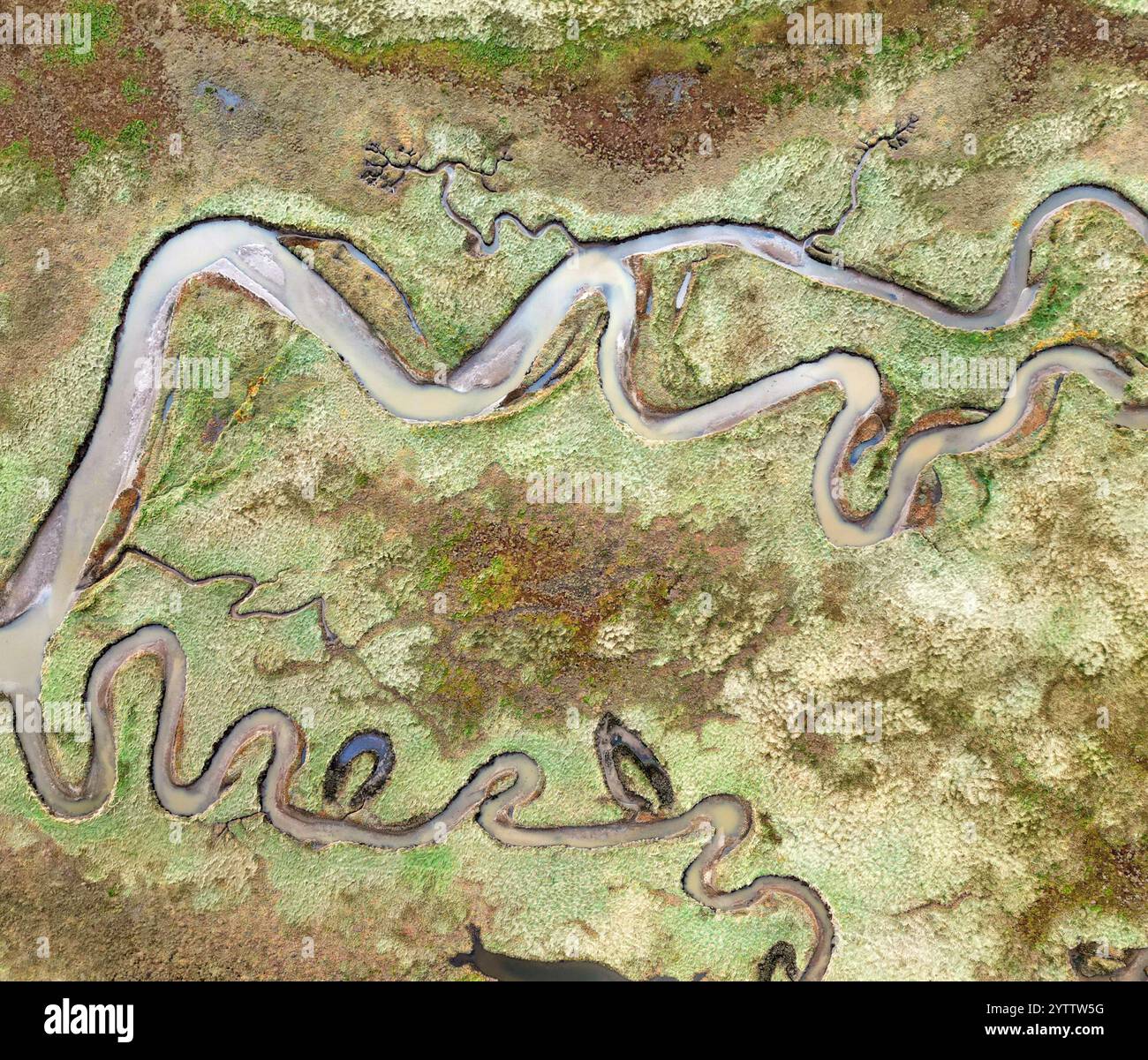 Aerial view of the inlets and streams of the Boschplaat, Terschelling ...