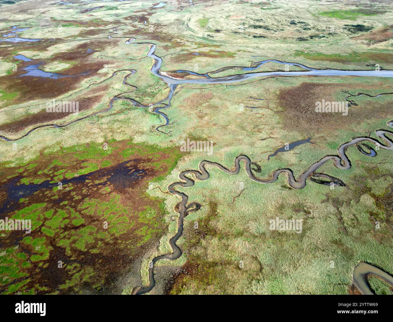 Aerial view of the inlets and streams of the Boschplaat, Terschelling ...