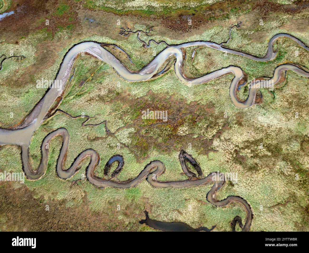 Aerial view of the inlets and streams of the Boschplaat, Terschelling ...