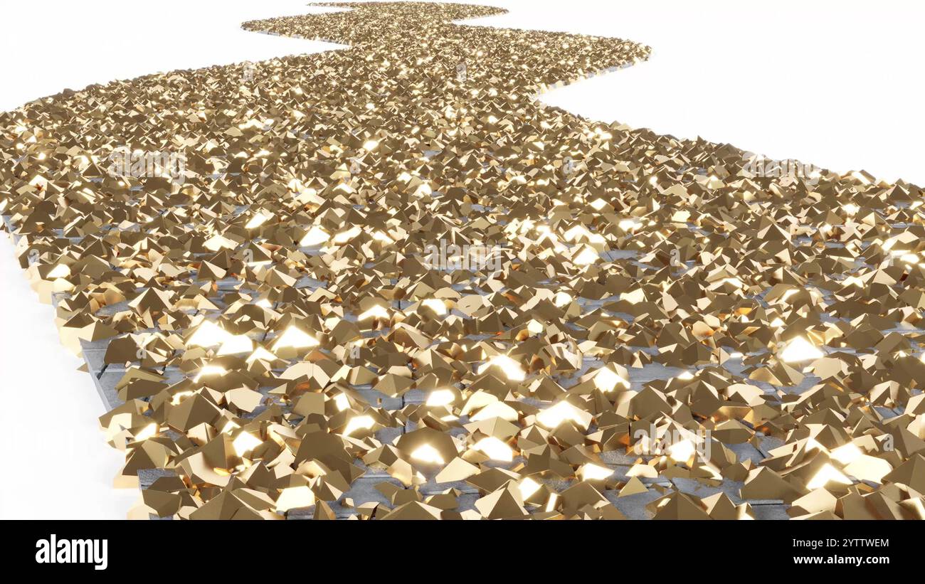 Gold road curve path stone pavement 3d render Stock Photo - Alamy