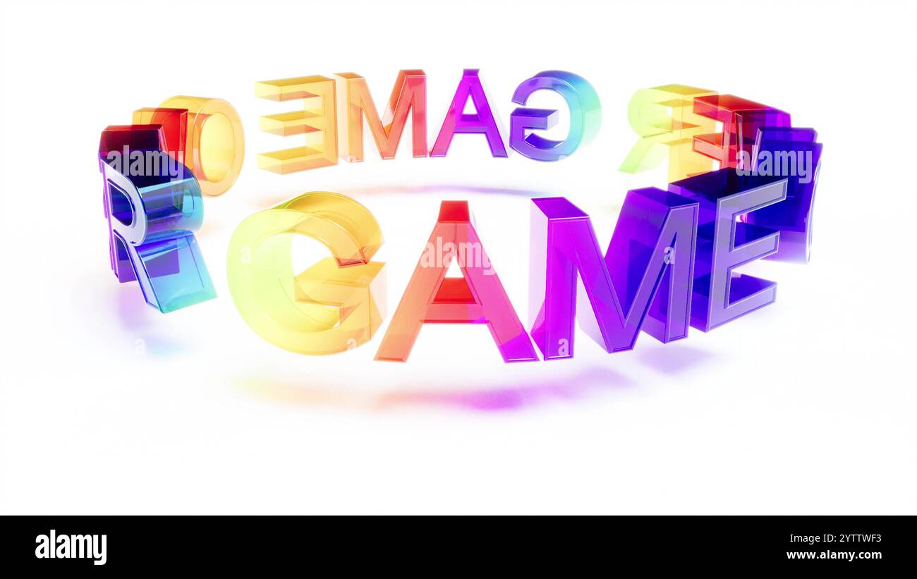 Color rainbow glass text GAME OVER 3d render Stock Photo - Alamy