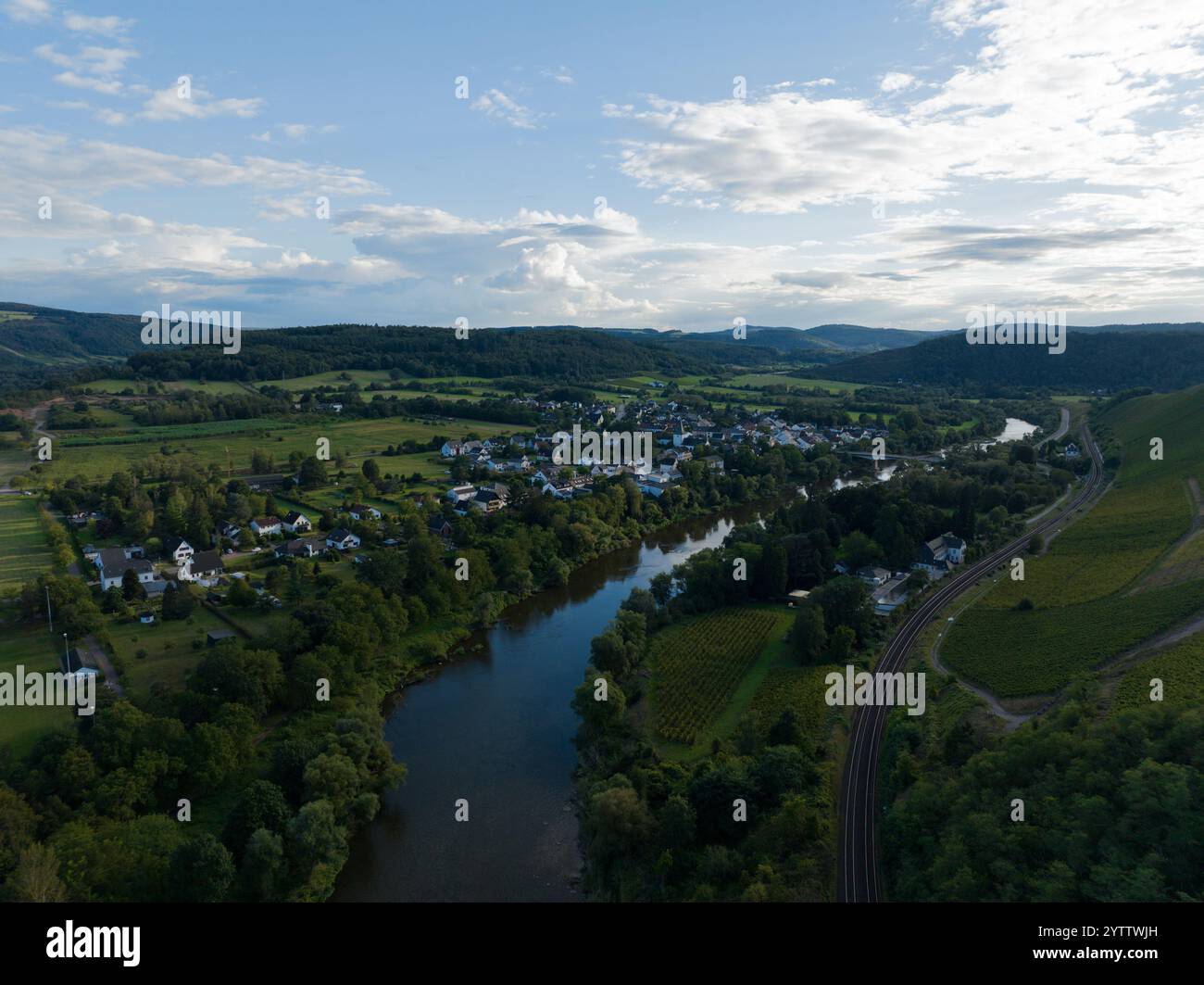 Aerial drone photo of beautifull blush valleys of the Saarland region ...