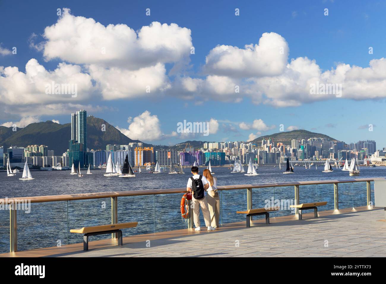 Couple at Wan Chai waterfront, Wan Chai, Hong Kong Island, Hong Kong ...