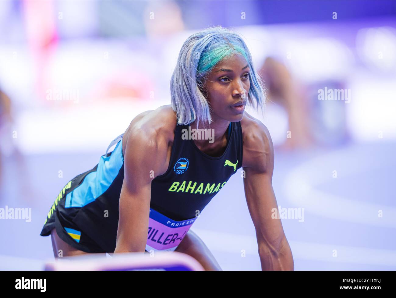 Shaunae Miller-Uibo participating in the 400 meters at the Paris 2024 ...