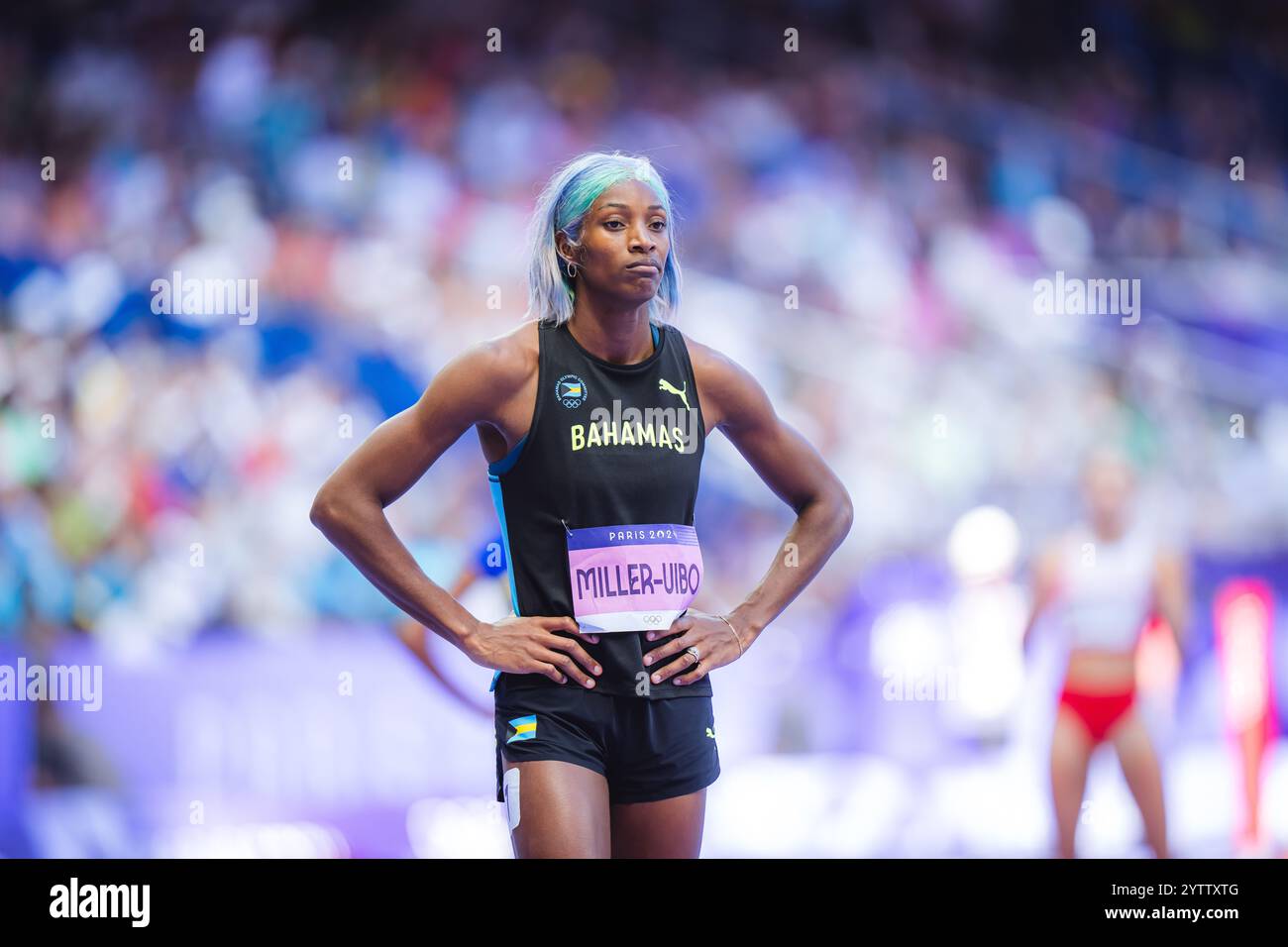 Shaunae Miller-Uibo participating in the 400 meters at the Paris 2024 ...