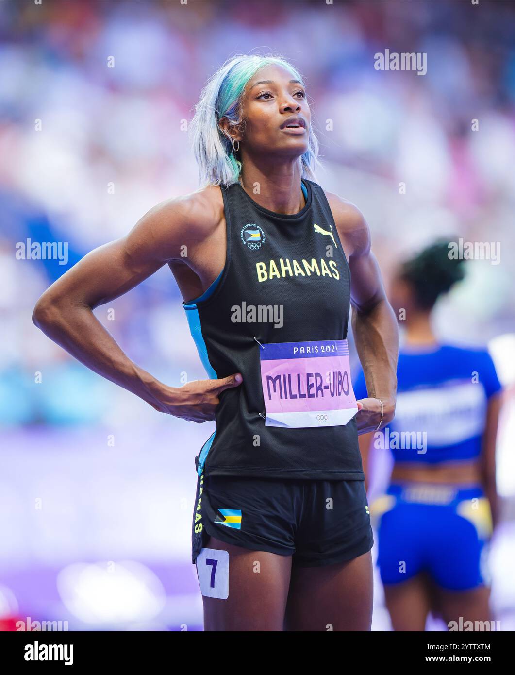 Shaunae Miller-Uibo participating in the 400 meters at the Paris 2024 ...