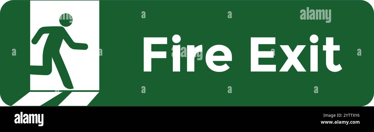 A Man Run to Fire Exit Door Sign with Arrow show direction Right Symbolizing Fire Emergency ...