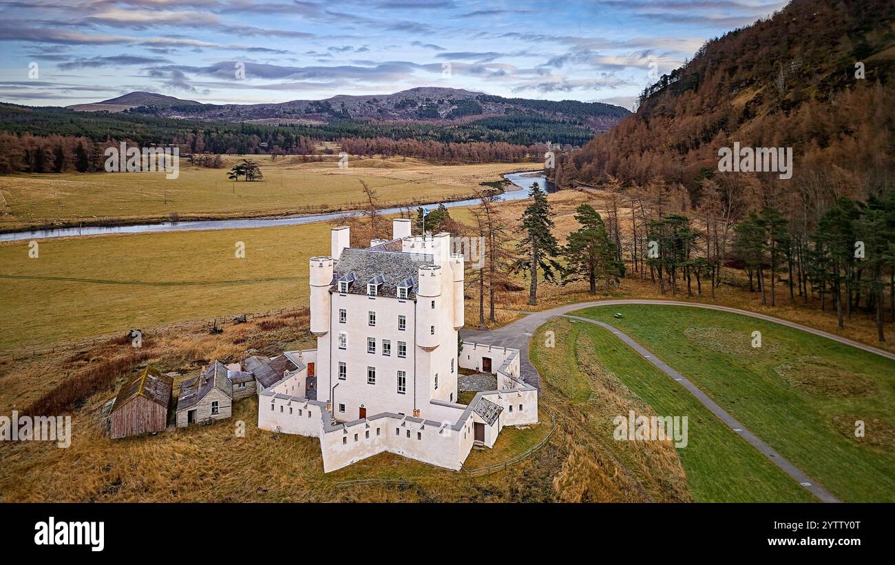 Braemar Castle Aberdeenshire Scotland the River Dee flowing past the ...