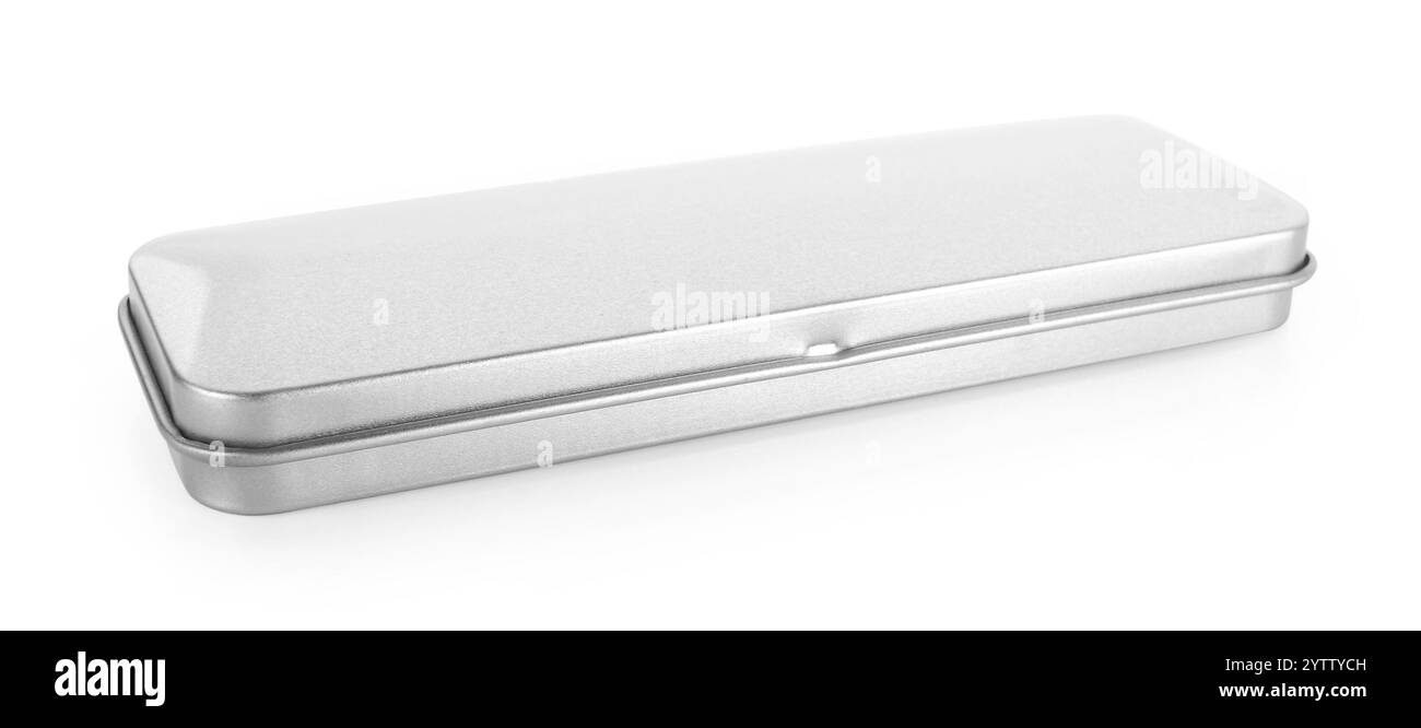 silver metal box isolated on white background Stock Photo - Alamy