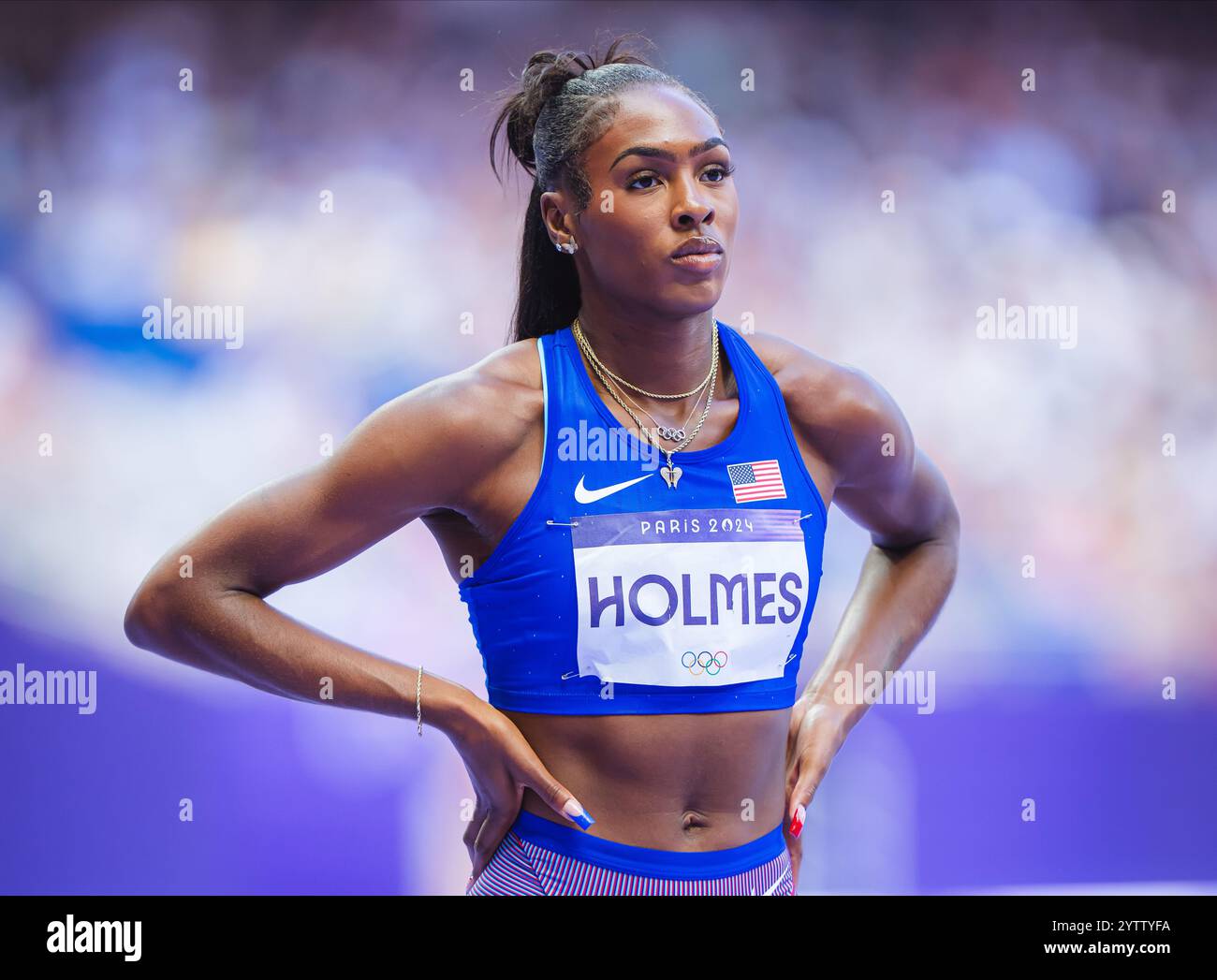 Alexis Holmes participating in the 400 meters at the Paris 2024 Olympic ...