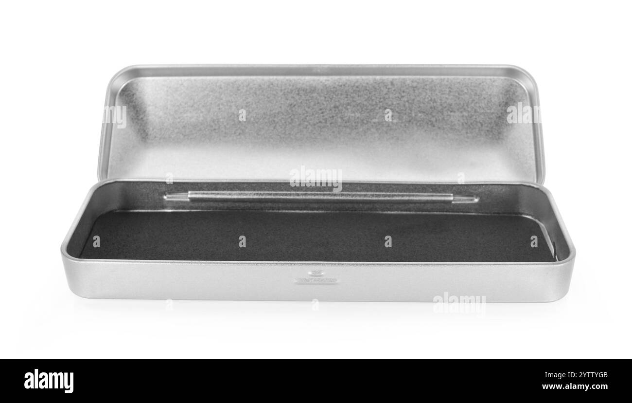 silver metal box isolated on white background Stock Photo - Alamy