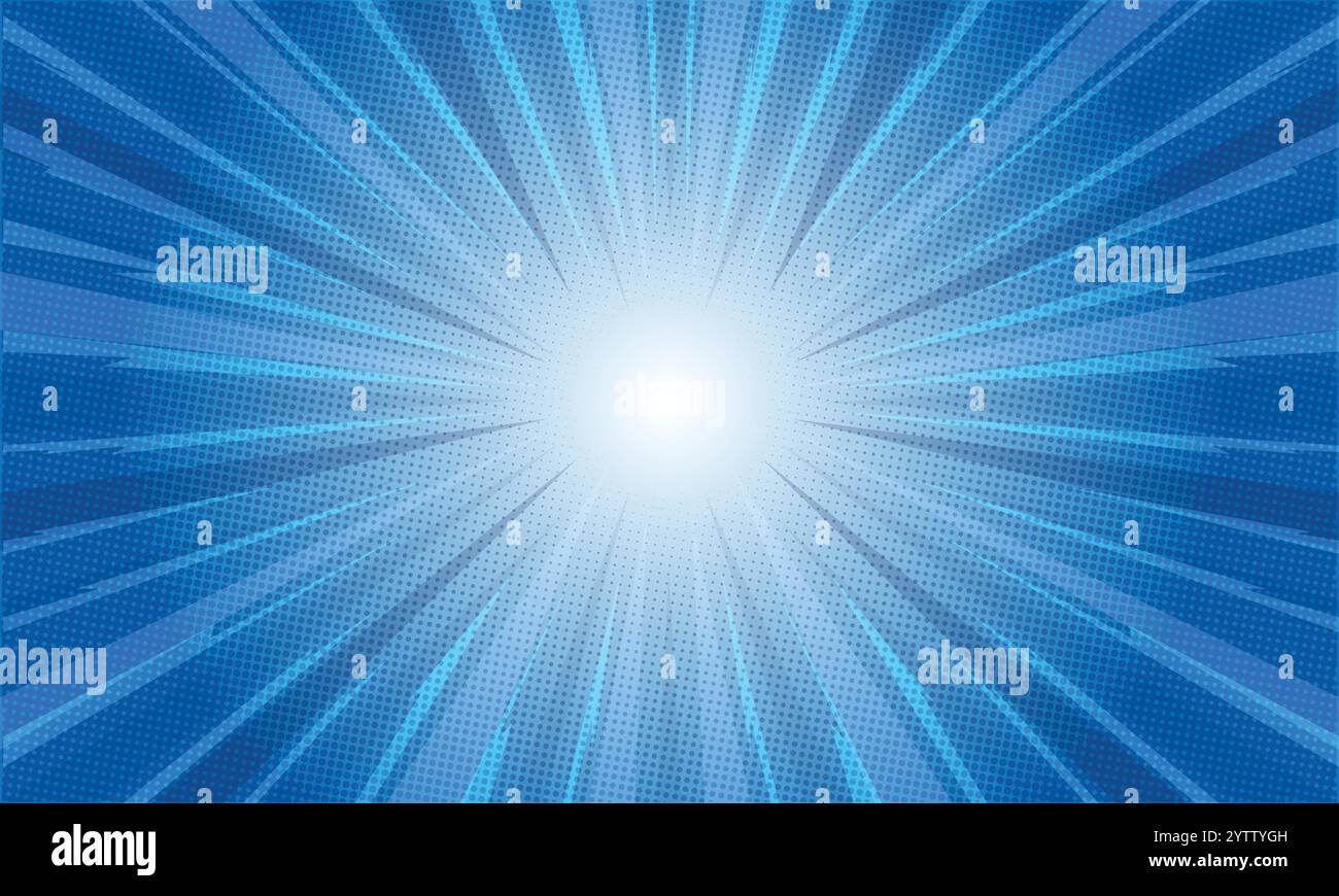 Comics rays background with halftones. Vector summer backdrop ...