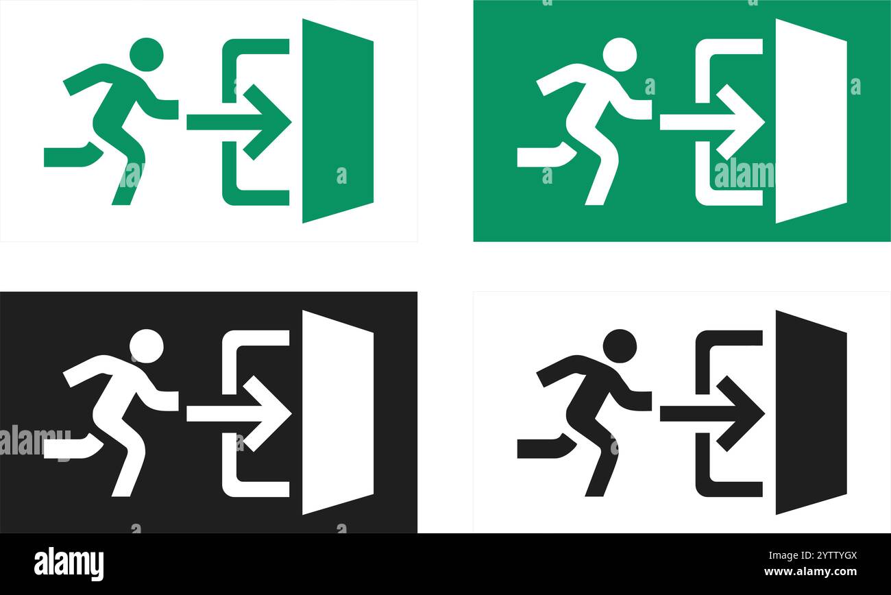 A Man Run to Fire Exit Door Sign with Arrow show direction Right ... A Man Run to Fire Exit Door Sign with Arrow show direction Right ...