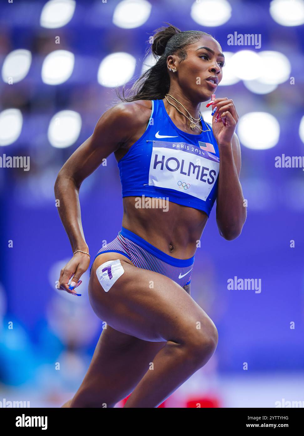 Alexis Holmes participating in the 400 meters at the Paris 2024 Olympic ...