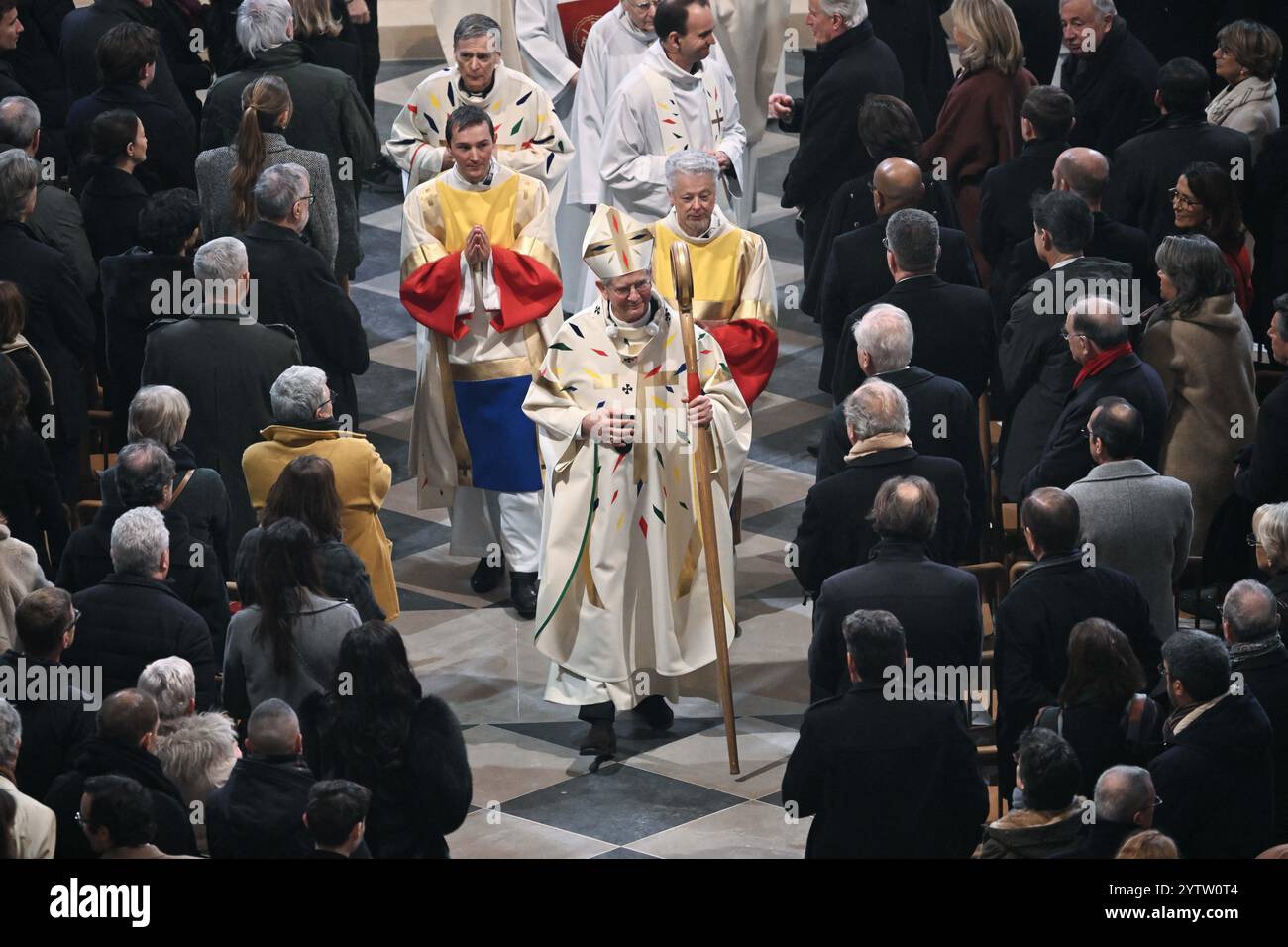 The Archbishop of Paris Laurent Ulrich and Members of the clergy during ...