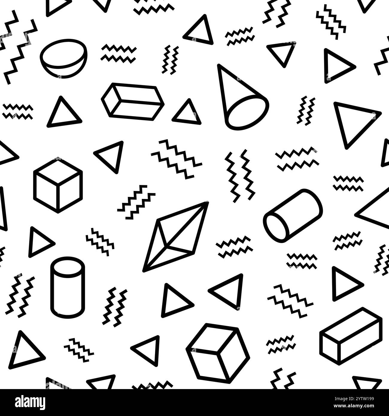 Seamless Geometric Pattern Featuring 3d Shapes Like Cubes Cones Spheres And Diamonds