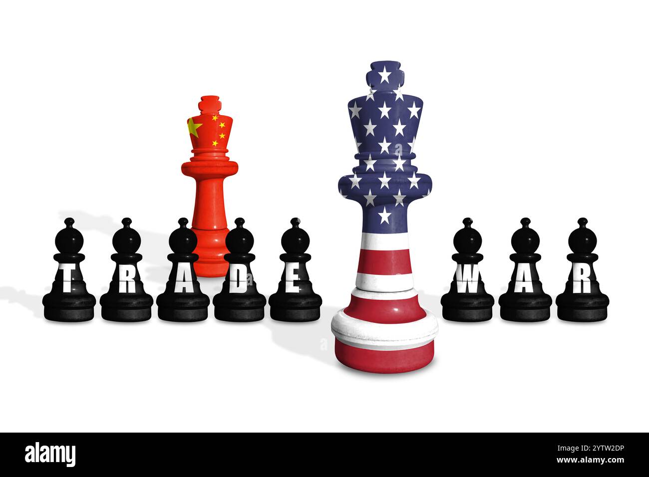 Chess made from US and China flags on a white background with word ...