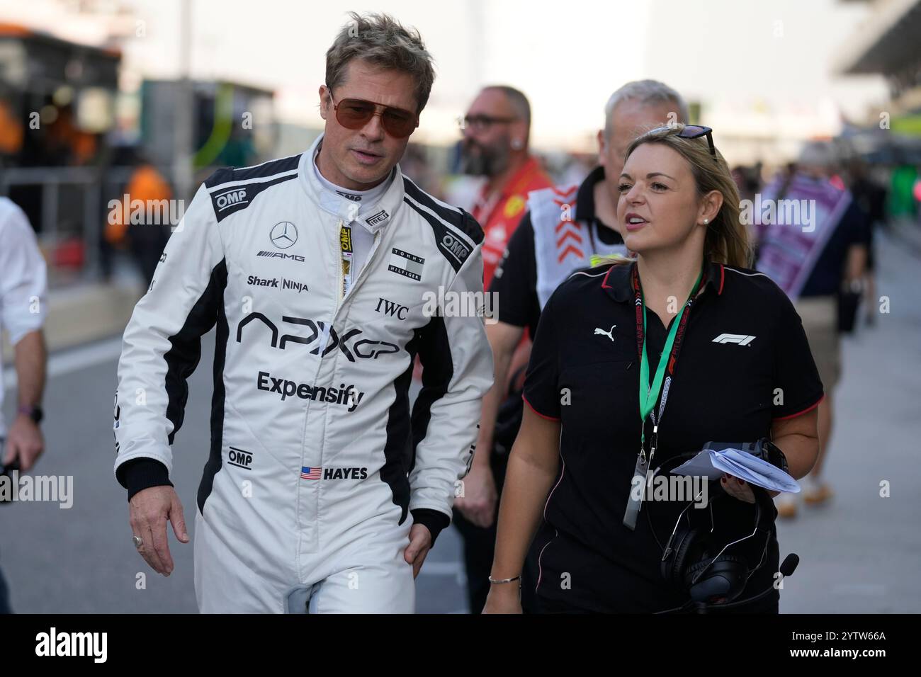 American actor Brad Pitt walks in the pit lane before the Formula One ...