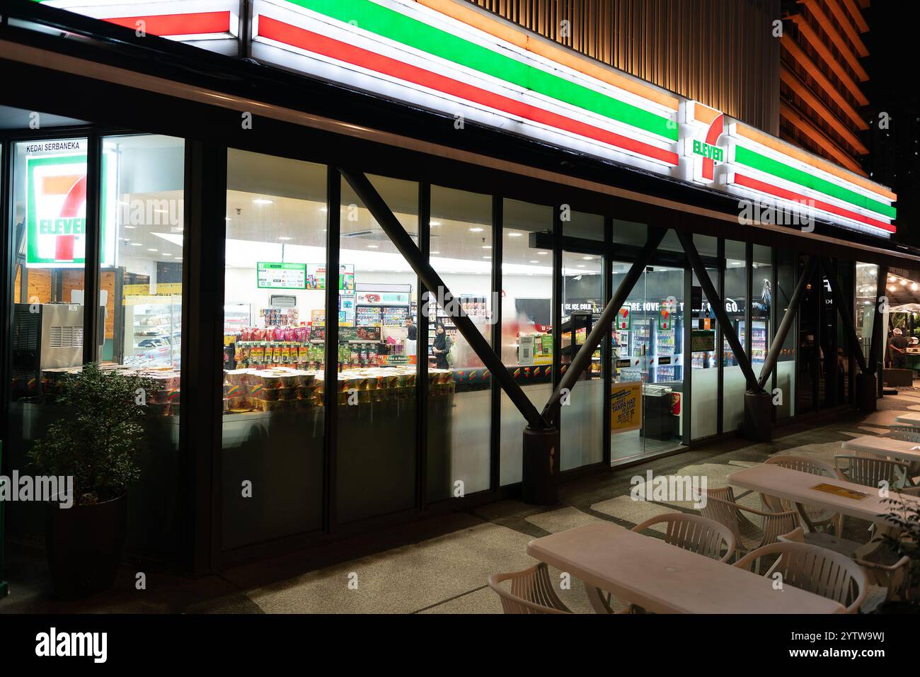 KUALA LUMPUR, MALAYSIA - NOVEMBER 08, 2023: 7-Eleven store in Kuala Lumpur. 7-Eleven is a global ...