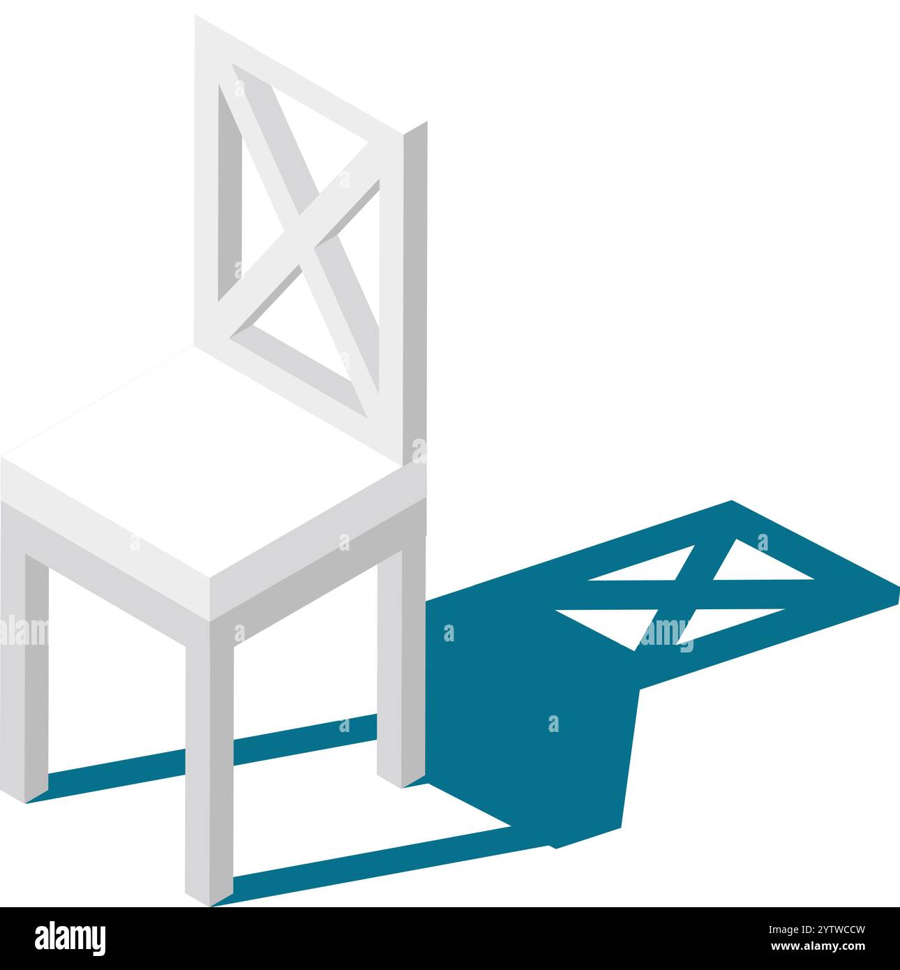 White chair with x shaped back casting shadow on blue surface, creating ...