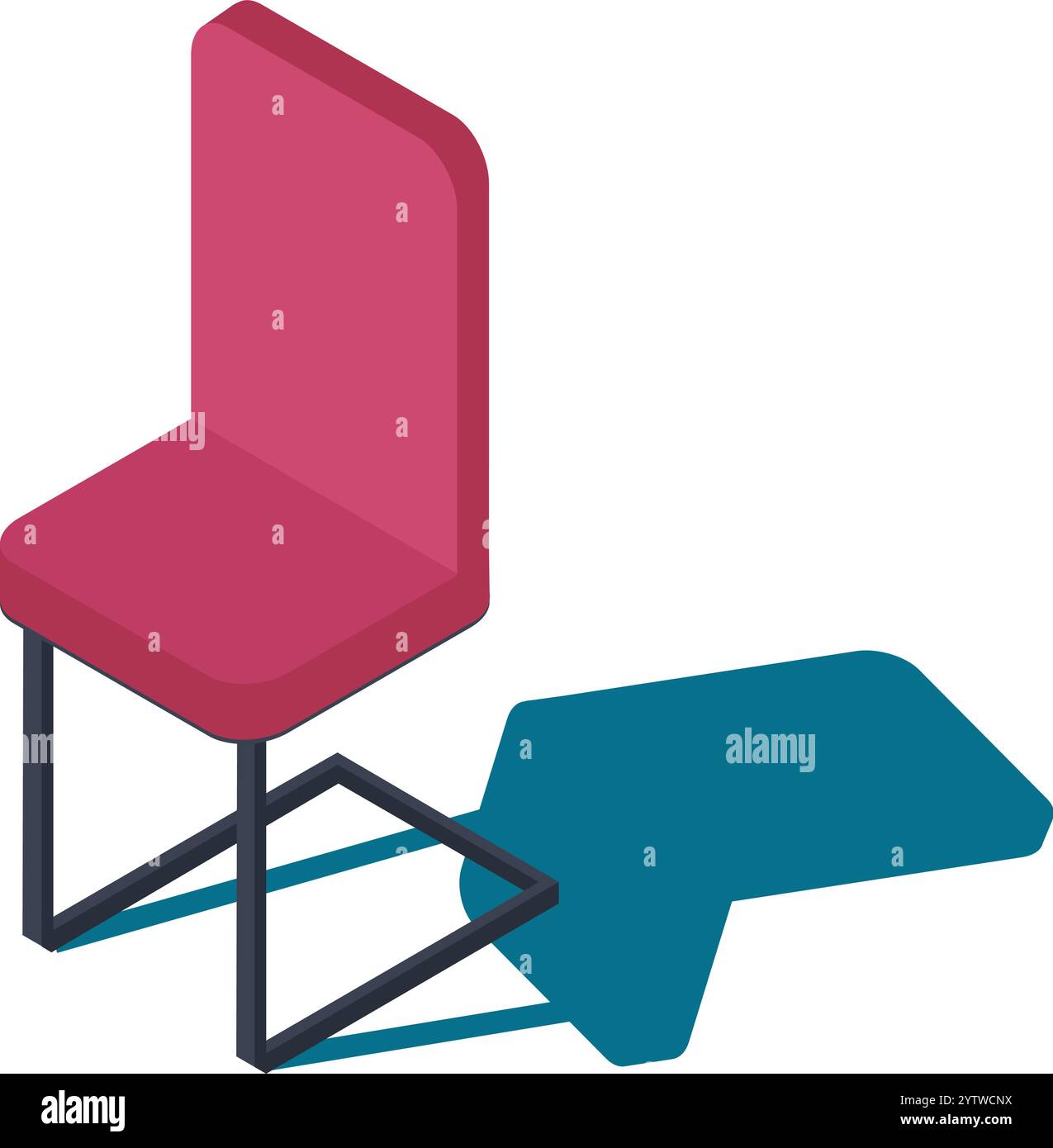 Isometric view featuring a modern pink chair casting a vibrant teal ...