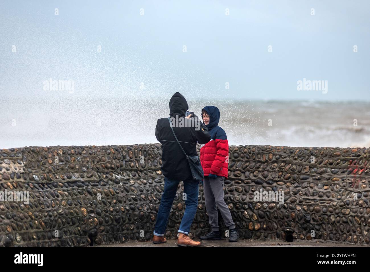 Brighton, December 7th 2024: Storm Darragh hits the beach at high tide ...