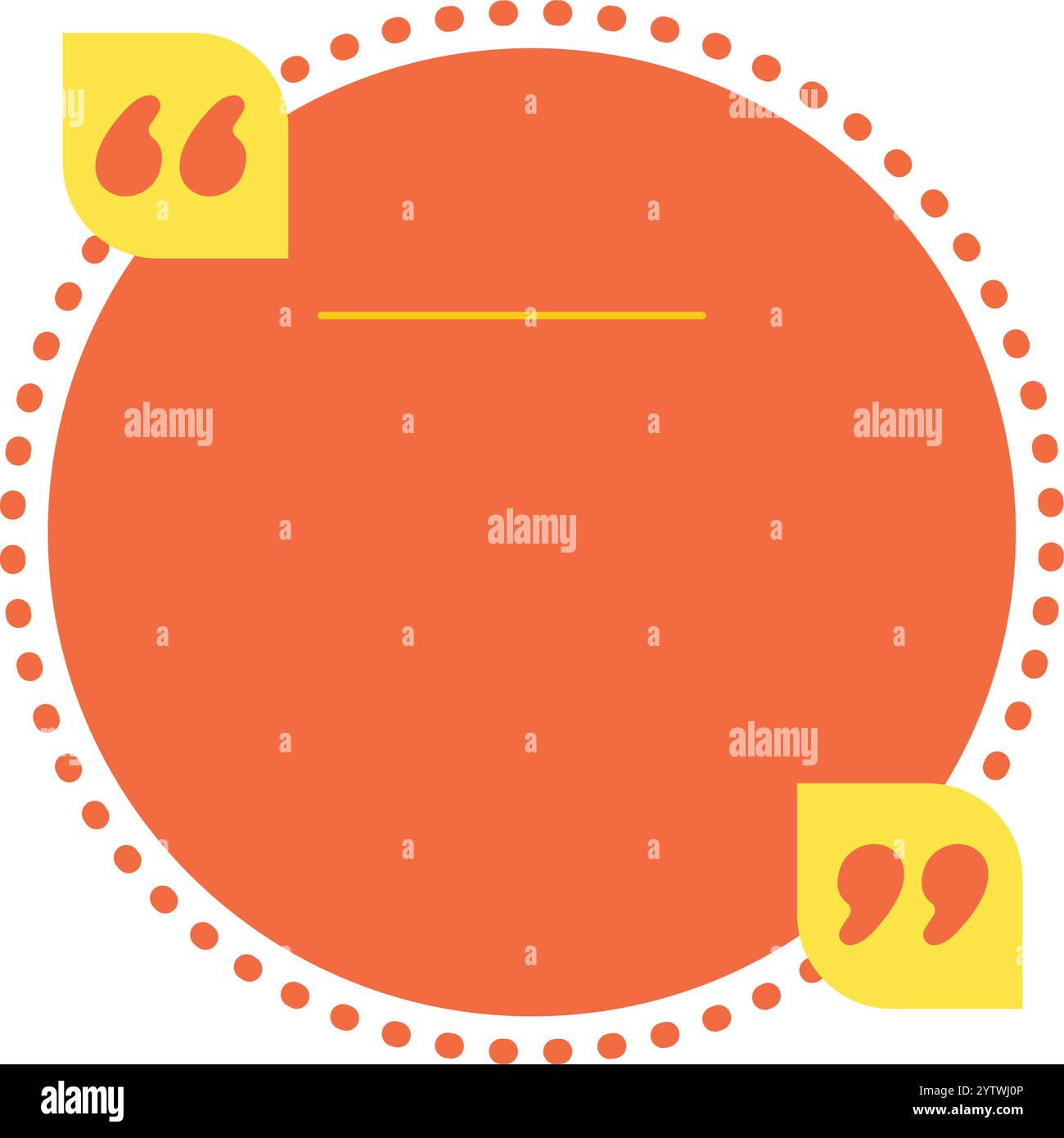Round orange quote box featuring yellow quotation marks, a dotted ...