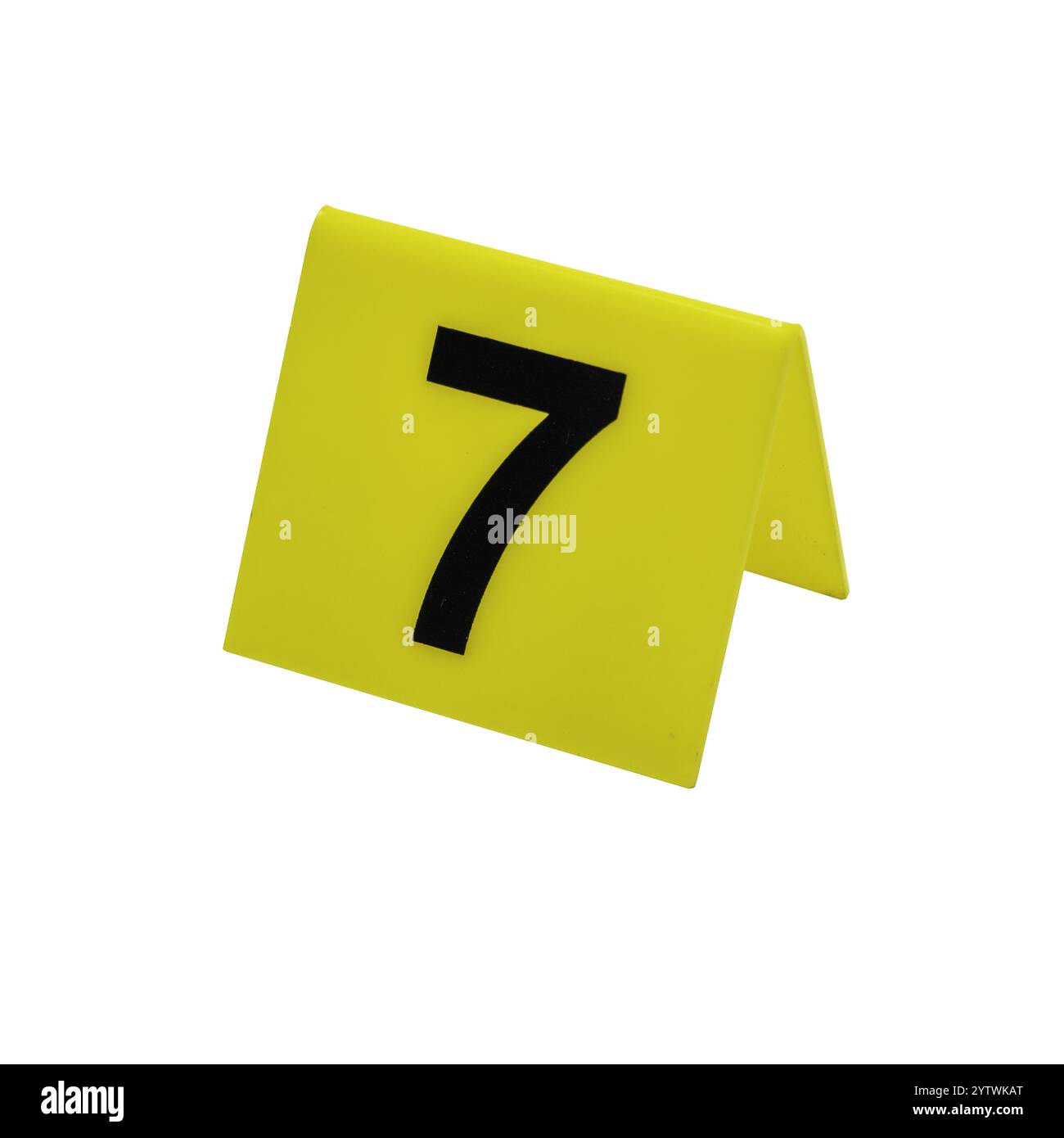 Crime scene investigation. Yellow marker number 7 for identification of ...