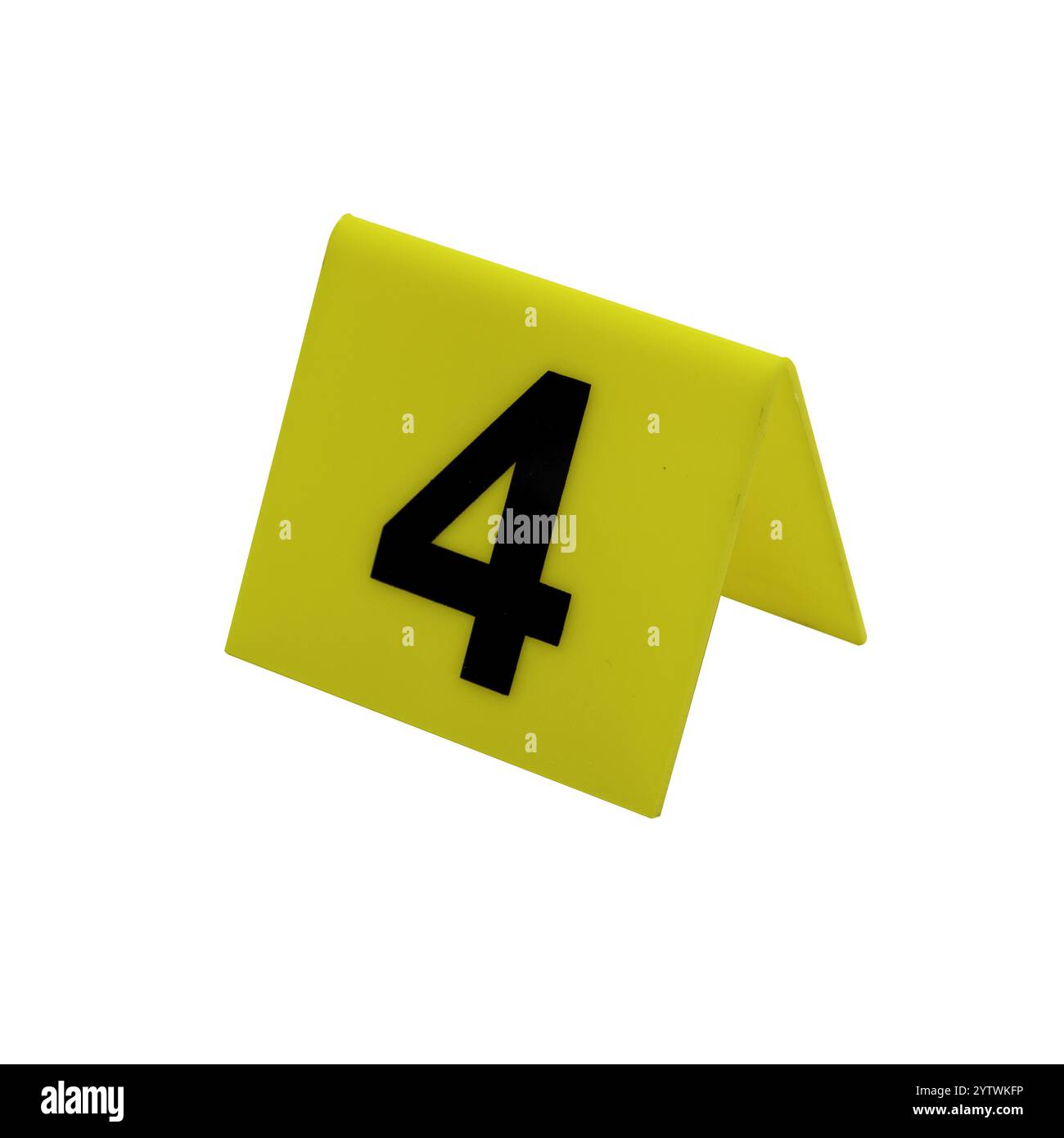 Crime scene investigation. Yellow marker number 4 for identification of ...