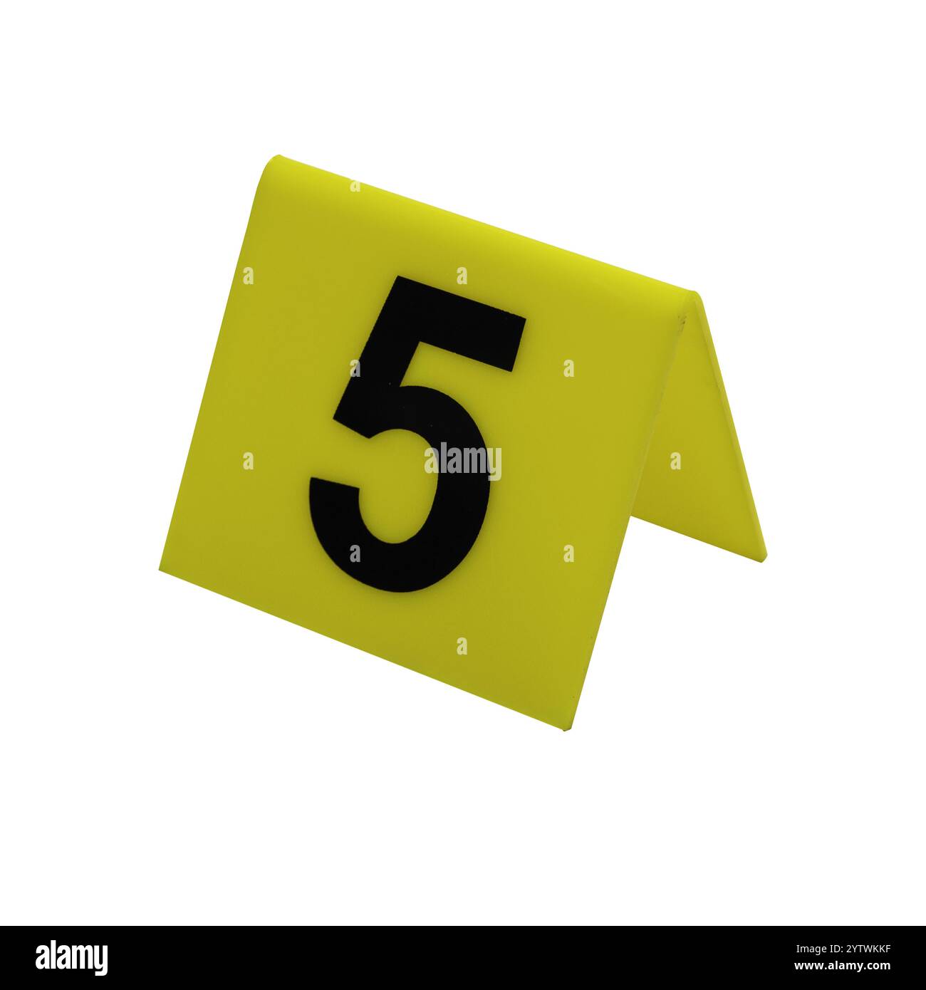 Crime scene investigation. Yellow marker number 5 for identification of ...